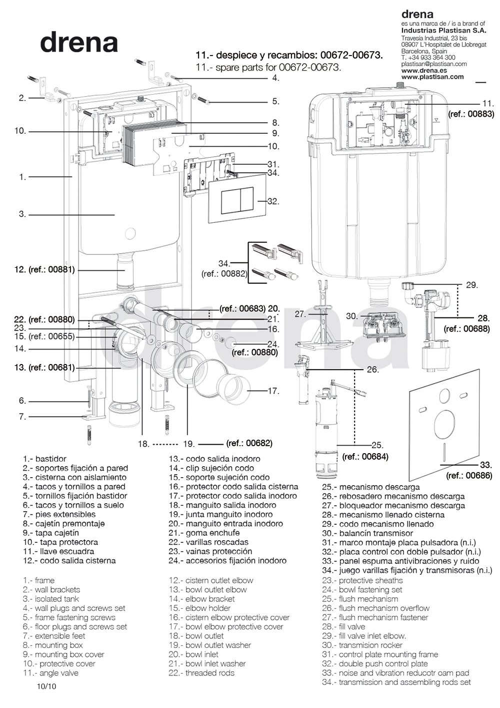conjunto cisterna empotrada (sin placa pulsadora) DRENA SLIM con ...